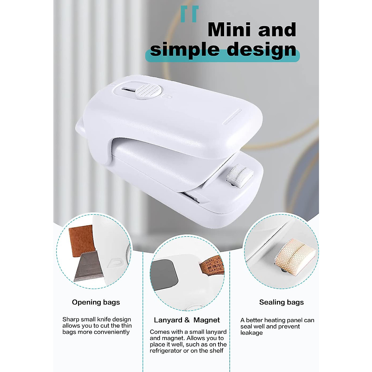 NOBVEQ Mini Bag Sealer, Handheld Heat Vacuum Sealer, Cutter with Lanyard and 2 in 1 Heat Sealer , Portable Bag Resealer Machine for Plastic Bags Food Storage Snacks Freshness