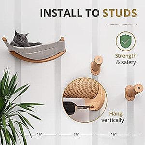 7 Ruby Road Cat Hammock Wall Mounted Cat Shelf with Two Steps - Cat Wall Shelves and Perches for Sleeping, Playing, Climbing, and Lounging - Modern Cat Bed & Furniture for Large Cats or Kitty