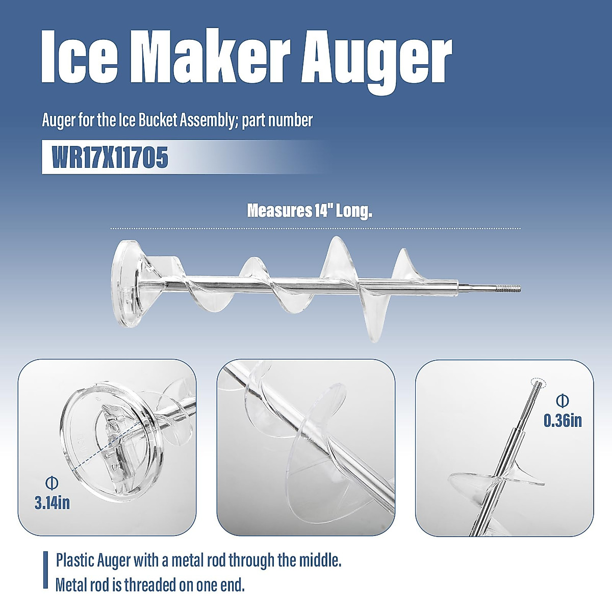 Upgrade Ice Maker Dispenser Auger for GE Refrigerator Replacement Parts WR17X11705 WR17X11939 PS1018130 AP3849786 AP3672963 PS964350 Ice Bucket Auger