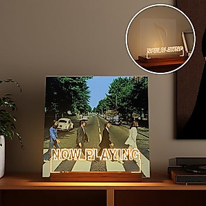 YuanDian Now Playing Vinyl Stand, Light up Now Spinning Record Stand, Wooden Acrylic Holder for Vinyl Album Display Storage, Vinyl Record LED Display Storage Collection Holder