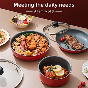 Flamingpan 6 Pieces Detachable Pots and Pans Set and Nonstick Cookware Set with Removable Handle, Dishwasher & Oven Safe, Suitable for All Stovetops (Red)