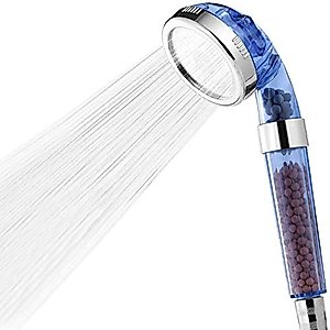 Filtered Ionic Shower Head,High Pressure Showerhead with 3 Setting and Water Saving, Stone Balls to Purify Chlorine, Stone Filter Beads Handheld Shower for Dry Hair & Skin SPA by imtfzct (LT-Blue)