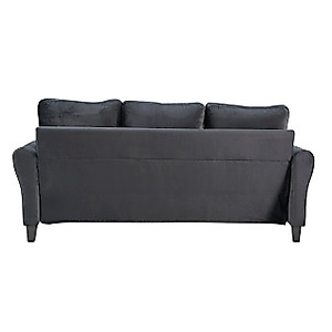HUAYICUN Living Room Sofa Modern Sofa with 2 Pillow, 78 Inch Width Velvet Sofa, 3 Seater Sofa with Plastic Legs for Bedroom, Office (Black)