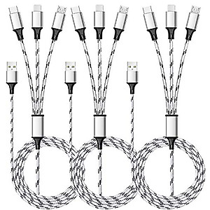 Multi Charging Cable, 5ft 3Pack Multi Charger Cable Nylon Braided Multiple USB Cable Universal 3 in 1 Charging Cord Adapter with Type-C, Micro USB Port Connectors for Cell Phones and More