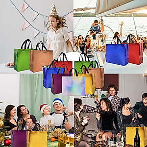 cabzymx 14 pcs Glossy Gift Bags Sets, 12.6 x 4.7 x 11 In Non-woven Reusable Party Bags with Sturdy Base, Mixcolor Goodie Bags Bulk for Birthdays, Weddings, Easter, Holiday, Party- 7 Colors