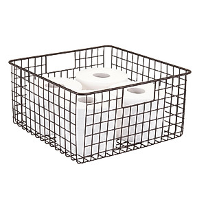 mDesign Metal Wire Bathroom Storage Basket Organizer with Handles - Organize Master/Guest Bathrooms, Linen, Hallway, or Entryway Closets, Bedroom, Laundry Room, Concerto Collection - 2 Pack - Bronze