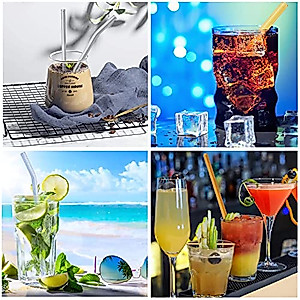 JASHII Reusable Glass Straws, 7.87"×0.3" Clear Smoothie Drinking Straws with Clean Brush, Black Travel Case for Beverages, Shakes, Milk Tea, Juices, Cocktail, 4 bent, 4 straight - Lavender