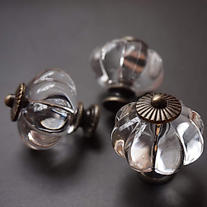 Perphin Acrylic Cabinet Knobs, Clear Pumpkin Dresser knobs Antique Set of 10 Vintage Decorative DIY Handles Pulls for Wardrobe, Closet, Drawers, Kitchen Furniture or Kids Room with 3 Sized Screws