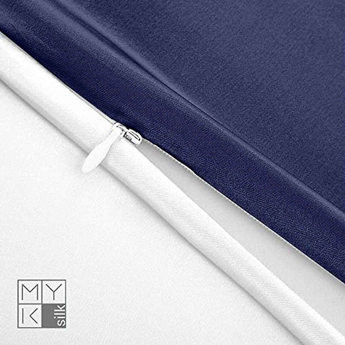 MYK Silk - Natural Silk Pillowcase with Cotton Underside for Hair and Facial, 19 Momme Navy Blue King