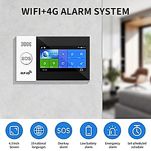 Home Security System, Wireless 4G WiFi Alarm System with 1080p Surveillance Camera, 4.3" Touch Screen Home Burglar Alarm Compatible with Alexa Google Home