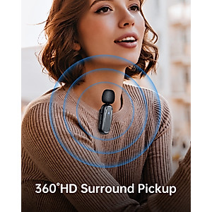 HCZ Wireless Lavalier Microphone for iPhone iPad with Charging Case, Plug-Play 7-Hour Battery, Noise Cancellation, 2 Pack Wireless Lapel Mic for Video Recording Podcast Vlog YouTube