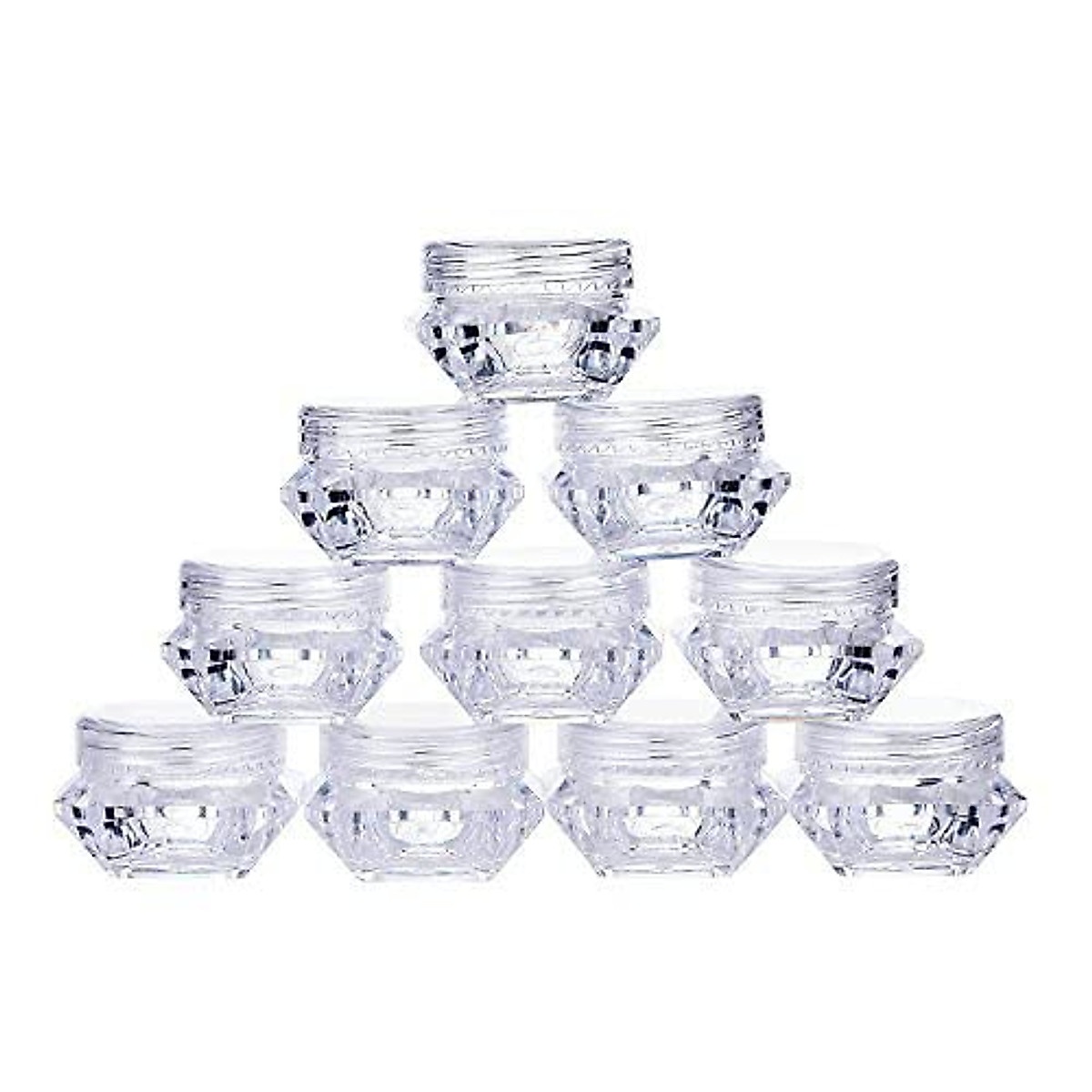 Goege 5 Gram Jar 5ML Clear Empty Plastic Pot Containers Refillable Cosmetic Lotion Diamond Container Screw Cap Lid (50 Pcs)