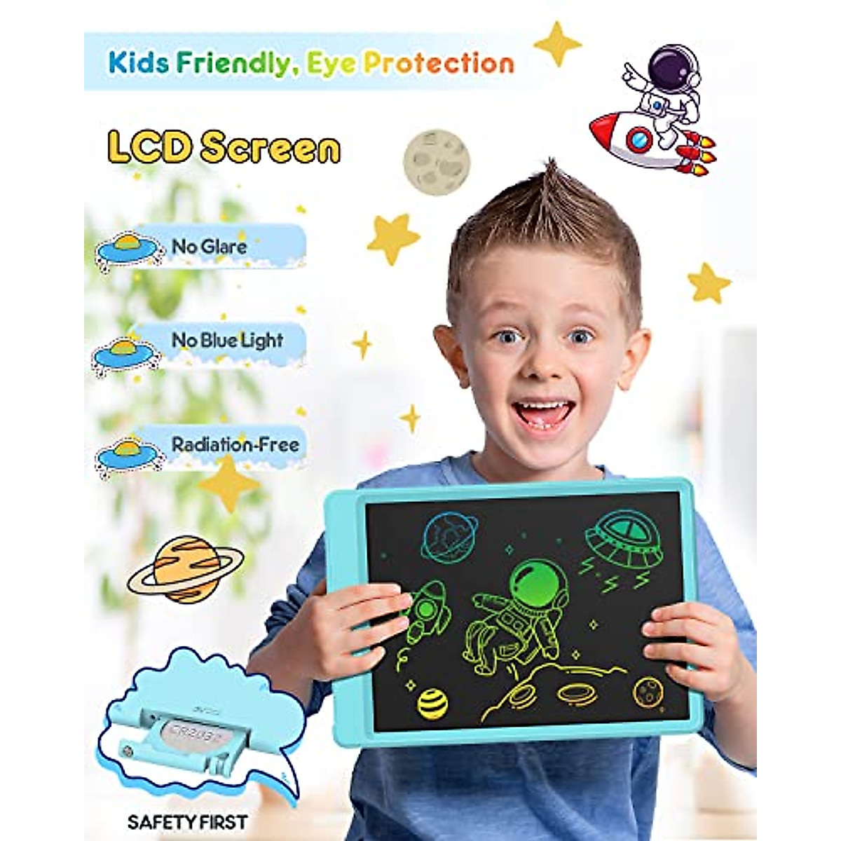 FLUESTON LCD Writing Tablet Doodle Board, Toys for 3 4 5 6 7 8 Year Old Girls Boys, Drawing Pad for Kids, 10 Inch Colorful Electronic Board Drawing Tablet Gifts for Toddler Educational Learning Travel