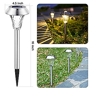 8 Pack Solar Pathway Lights Outdoor - Super Bright 3000K Solar Garden Lights with Sunshine Mark Shadowing, Waterproof Stainless Steel LED Landscape Lights for Lawn Yard Walkway Decor, Silver