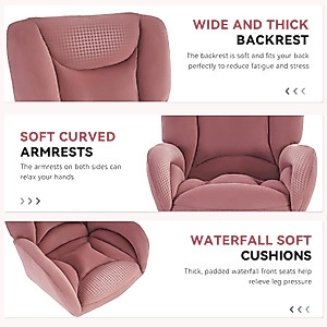 FOXHUNTER Home Office Desk Chair, 360 Swivel Velvet Desk Chair with Gold Base Upholstered Adjustable Swivel Task Chair, Modern Swivel Rolling Chair for Living Room Bedroom (Velvet, Pink)