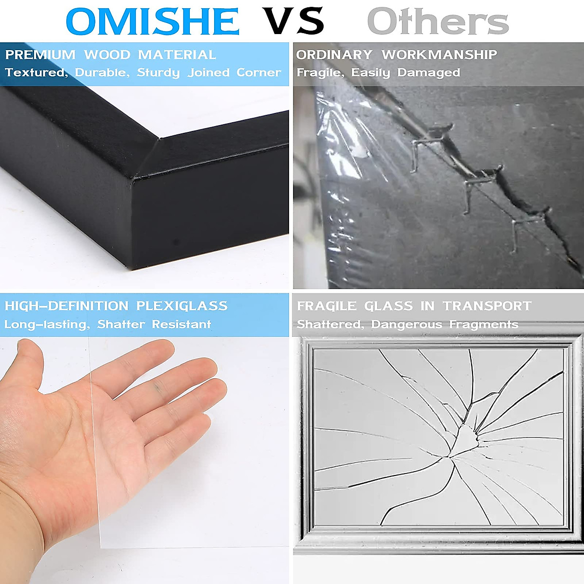 OMISHE 9x9 inch Picture Frame Black for Wall Hanging or Tabletop Poster, Frame Display 7x7 inch with Mat or 9x9 Without Mat, Square Wall Gallery Photo Frame, Black