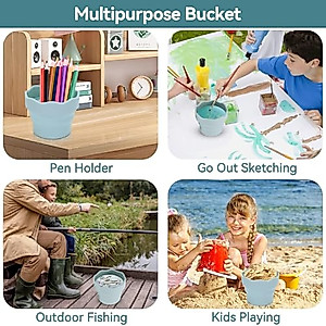 Portable Collapsible Paint Brush Washer, Silicone Washing Bucket Brush Holder Cleaner Painting Water Cup for Watercolor Acrylic Oil Painting(Blue)