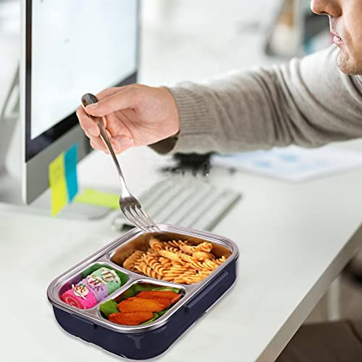 Electric Lunch Box Food Heater 3-in-1 for Car&Office - 60W Warms Flexible 12/24/110 Volts. 1.5 Liter, 3 Compartments, Stainless Steel,Durable,Leakproof,Safe & for Fresh,Hot Meals Boxes for Adults