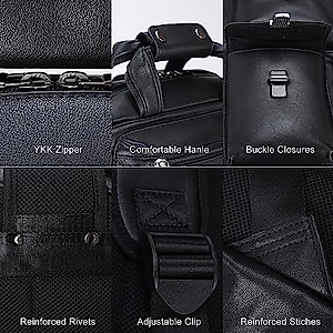 Masa Kawa Black Leather Backpack for Men 15.6 Inch Laptop Bag Multi Pockets Rucksack Casual Business Work Travel Daypack