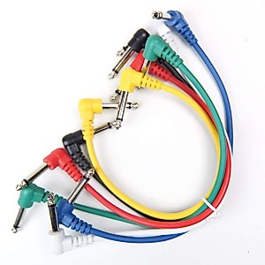 Multi-color 12" Angle to Angle Guitar effect pedal jumper patch cable, Pack of 6