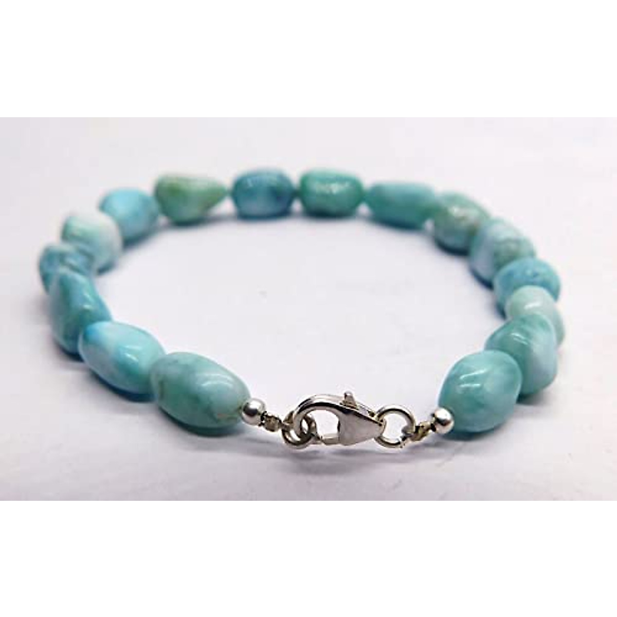 AAA+ Blue Larimar Tumble Beads Bracelet-Smooth Nuggets Beads jewelry-Blue Ocean Men Women Bracelet-Dominican Republic Beads 8 inch Bracelet