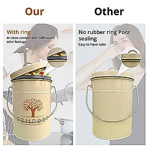 MKICLECER Compost Bin Kitchen Countertop -1.0 Gallon Indoor Compost Bins with lids with Sealed Inner Bucket and Ring -Compost Pail for Kitchen - Countertop Compost Bin,3 Additional Charcoal Filters