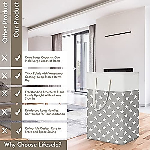 Lifesela 2-Pack Large Laundry Basket, 80L Collapsible Laundry Hamper with Extended Handles, Waterpoof Clothes Hampers for Laundry, Freestanding Tall Laundry Bin for Bedroom, Bathroom, Dorm, Grey