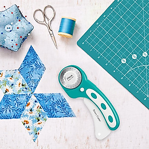 Headley Tools Rotary Cutter Set - 45mm Fabric Cutter, 5 Extra Rotary Blades, A3 Cutting Mat, Quilting Ruler and Sewing Clips, Craft Knife Set, Ideal for Crafting, Sewing, Patchworking,Turquoise