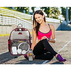 Summit Ridge Waterproof Clear Backpack with Water Bottle Holder Stadium Approved Heavy Duty Clear Backpack Quality See Through Bag (Red)