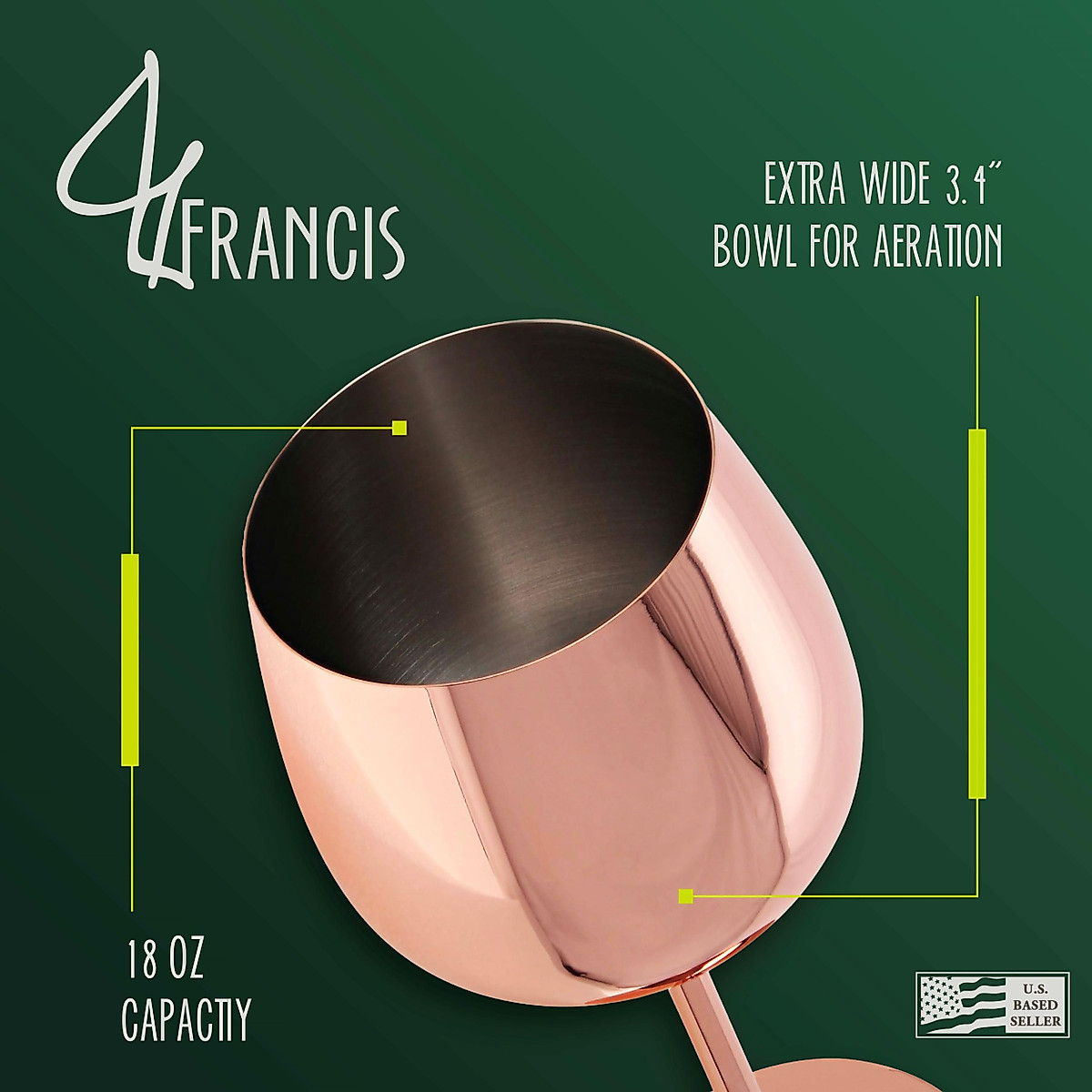 G Francis Stainless Steel Wine Glasses Set of 4-18oz Rose Gold Metal Unbreakable Wine Glasses for Outdoor Camping