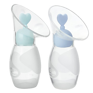Amplim Gen 2 Manual Breast Pump/Collector for Breastfeeding with Stopper (2-Pack 4 oz/100ml) Food Grade Silicone BPA PVC and Phthalate Free (Blue + Green)