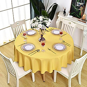 KAIPHO Yellow Round Tablecloth Waterproof Stain Resistant Wrinkle Free Table Cloth 210GSM Polyester Washable Wipeable Table Cover for Party, Banquet, Wedding, Indoor and Outdoor (48 inch, Circle)