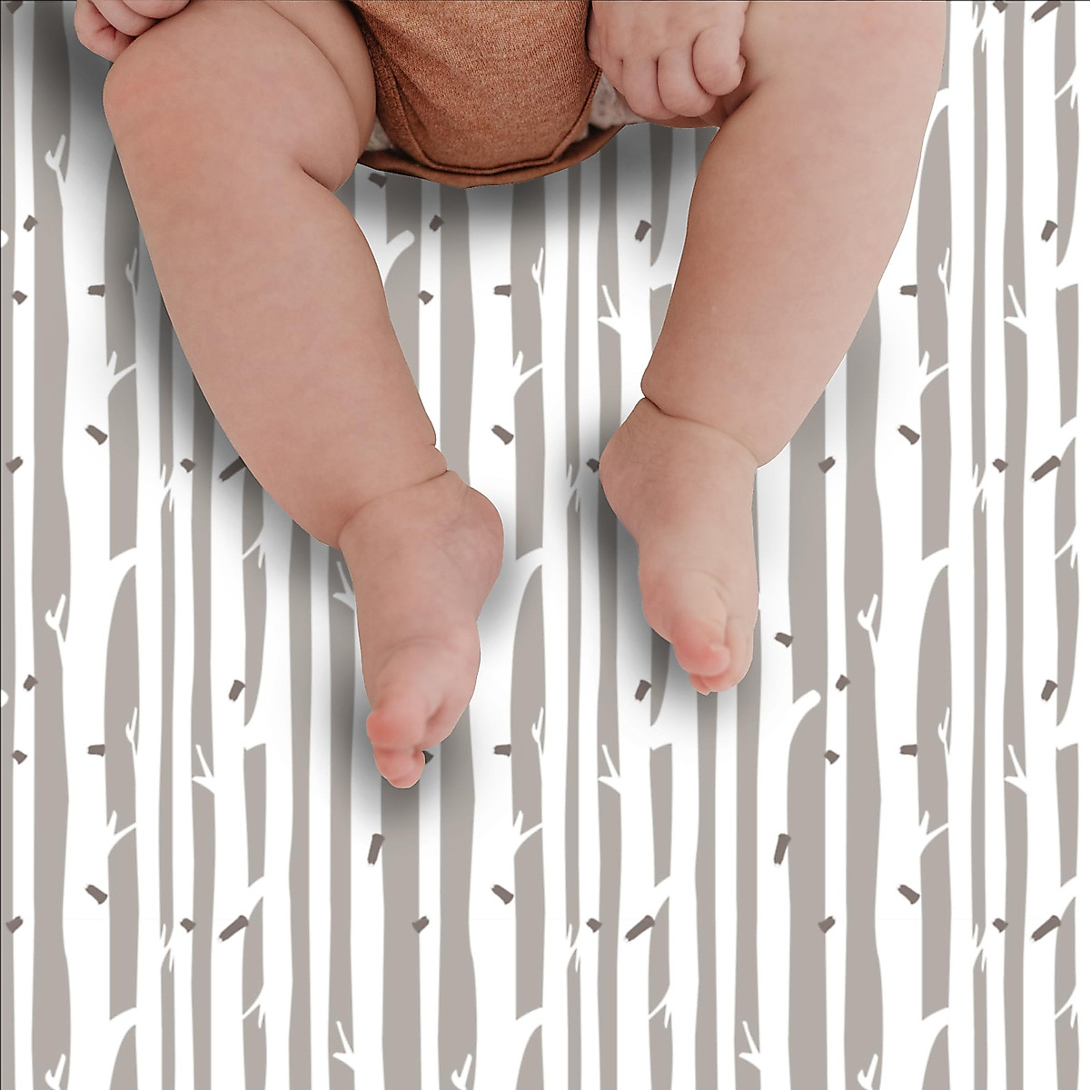 Birch Stripe Deluxe Flannel Changing Pad Cover-Birch Stripe Print, Cotton Flannel, Grays, White, Fully Elasticized, 6 in Deep Pockets, Fits Standard Changing Pad 16 in x 32 in