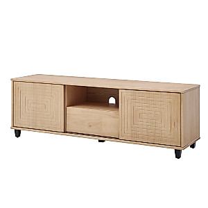 MUSEHOMEINC Wood TV Stand/Media Console with Shelve and Drawer for Living Room,Mid-Century Modern Style,Beige and Black Finish