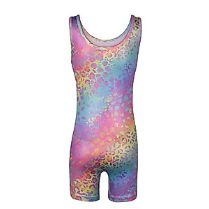 2 Packs Skinny Gymnastics Leotards For Toddler Girls Scoop Neck With Shorts, Little Kids Skinny Colorful Dance Workout Unitards Biketards Tanks Rainbow Leopards