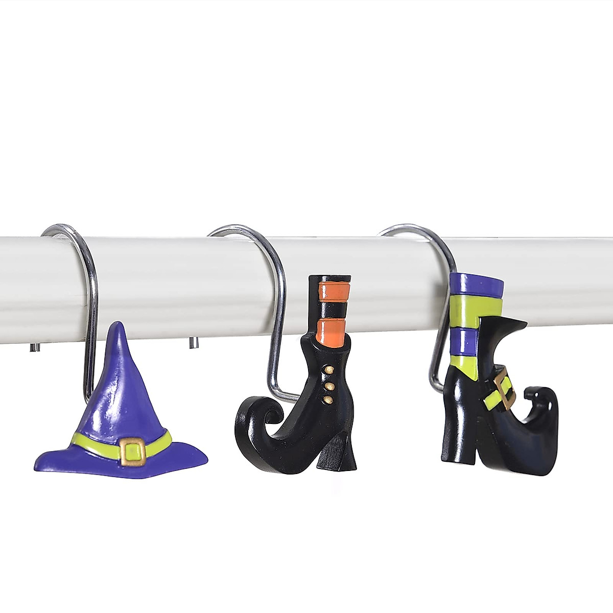 YoKii Halloween Shower Curtain Hooks Witch Hats and Shoes Halloween Bathroom Decoration Accessories Hollows Eve Nightmare Gothic Decorative Shower Rings Set of 12 Metal Rustproof (12PCS)