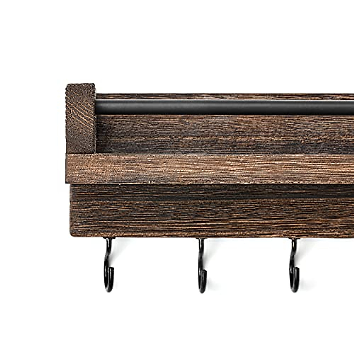 Mkono Key Holder for Wall, 9.5" x 3.5" x 2.5" Small Rustic Wood Floating Shelf with 6 Hooks Decorative Display Key Hanger for Living Room, Entryway, Bedroom, Bathroom,Office, Home Decor