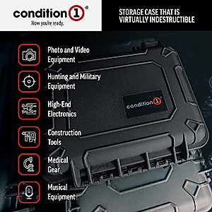Condition 1 Medium Waterproof Hard Case with Foam, Heavy-Duty Protective Portable Storage Travel Hard Shell Carrying Cases for Camera, Electronics, Tools, Tactical Gear, 18" x 14" x 7"#801, Black