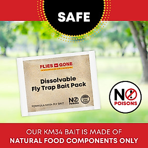 Flies Be Gone Outdoor Fly Traps 2-Pack Reusable – with 2 Dissolvable Fly Attractant Refill Packets & 2 Suspension Strap - Best Non-Toxic Fly Catcher for Your patios, Home and Commercial Use