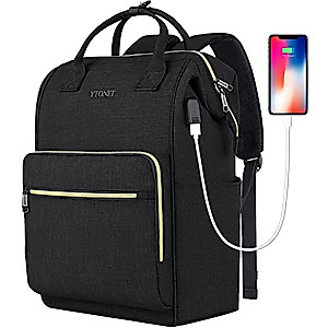 Ytonet 15 Laptop Backpack for Women, School Anti-Theft Business Travel Bookbag with USB Charging Port, Water Resistant Slim College Computer Bag for Girl Women Men, Black