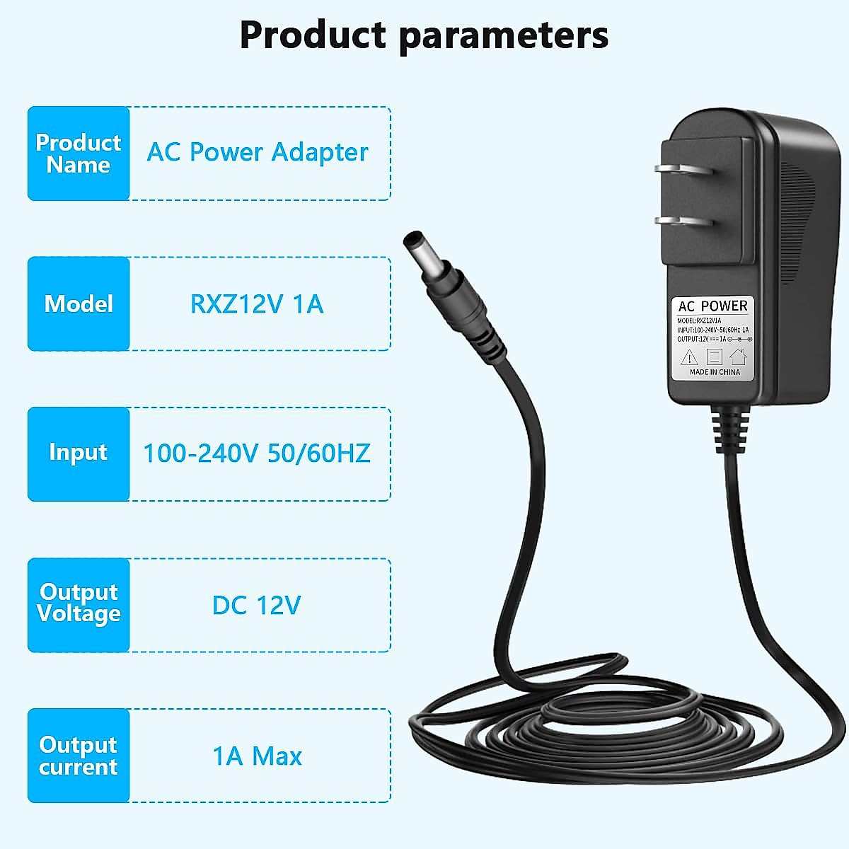 OOSSXX 12V1A 100V-240V US AC to DC Power Supply Adapter for CCTV Home Security Camera System 10 Feet Cord Power Supply for Surveillance Camera