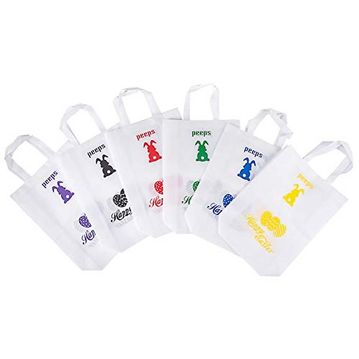 12 Pack Easter Basket Bags Easter Egg Bunny Gifts Happy Easter Rabbit Peeps Non-Woven Tote Bag with Handles Easter Egg Hunt Supplies for Kids Students