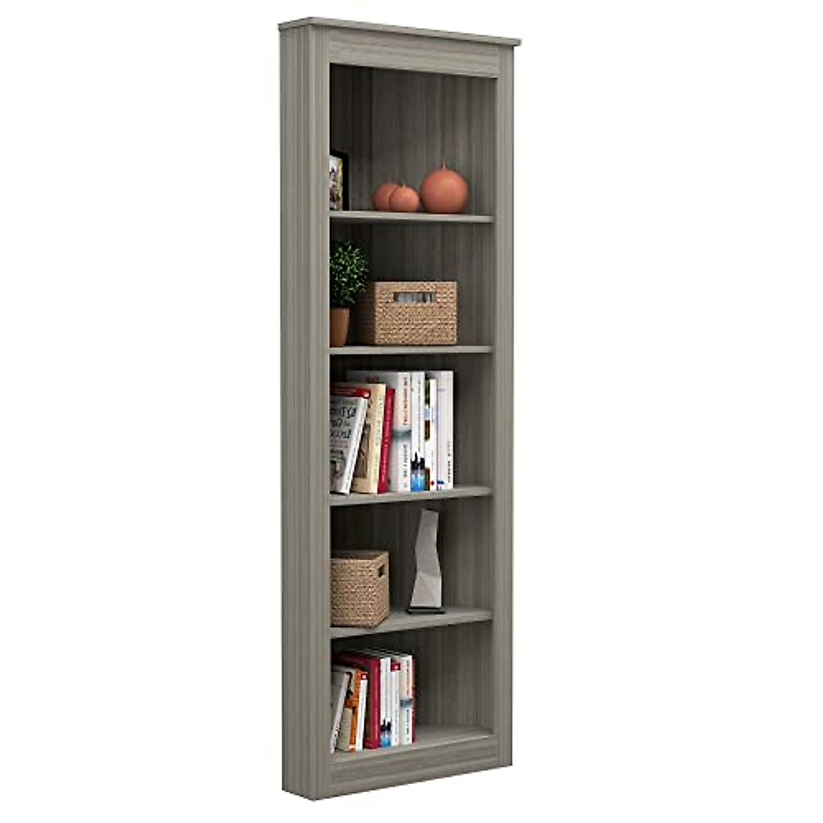 Inval 71" 5-Shelf Corner Bookcase, Gray Smoke Oak