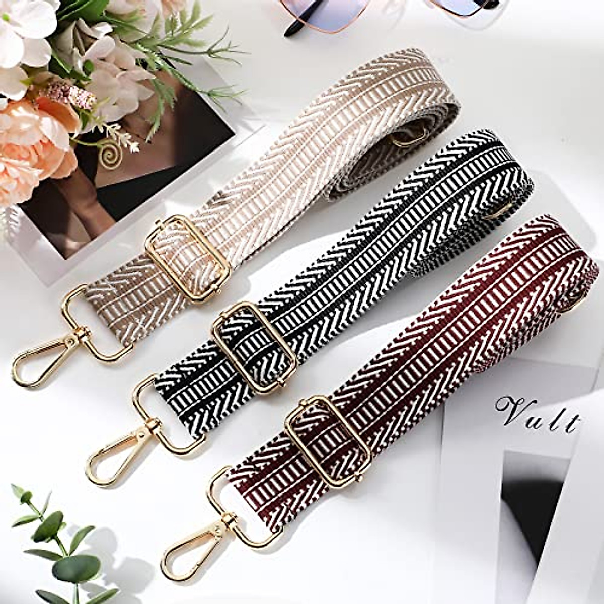 Kajaia 3 Pieces Purse Straps Replacement Crossbody Wide Shoulder Handbag Straps Adjustable Canvas Belt Purse Bag Straps (Classic Style)