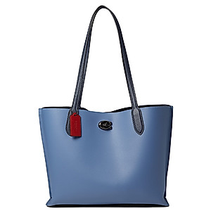 Coach Color-Block Leather with Coated Canvas Signature Interior Willow Tote Washed Chambray/Multi One Size