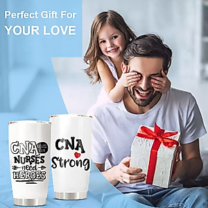 CHICKOR Cna Coffee Mugs Travel 20 Oz With Lid, Because Even Nurses Need Heroes Stainless Steel Nurse Themos, National Nurses Day Gifts for Practioner Labor Women, Inspiration Gift White Themed