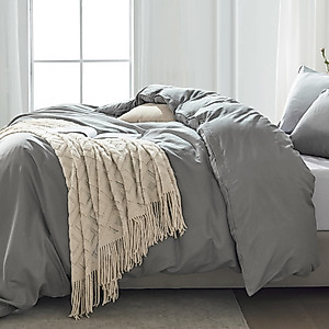 Cosybay Grey Duvet Cover Queen Size- Soft Queen Duvet Cover Set, 3 PCS- 1 Duvet Cover (90”x90”) with Zipper Closure and 2 Pillow Shams- Machine Washable