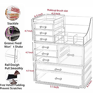 Cq acrylic Clear Makeup Organizer And Storage Stackable Skin Care Cosmetic Display Case With 9 Drawers Make up Stands For Jewelry Hair Accessories Beauty Skincare Product Organizing