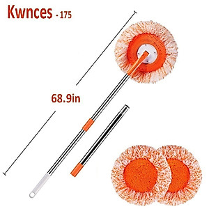 360° Rotatable Adjustable Wall Cleaning Mop for Cleaning Floor Kitchen Tile Walls Ceilings, Long Handle Commercial Dust Mop with 2 Microfiber Pad (Size : 68.9in)