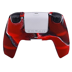 PS5 Controller Grip,Hikfly Silicone Skin for Sony PlayStation5 Controller Grip Cover Protector Faceplates Kits Video Games(1x CamoRed cover with 4 x Thumb Grips Caps)